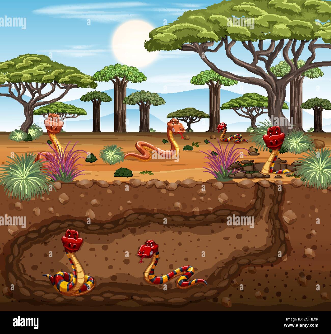 Underground animal burrow with snake family illustration Stock Vector ...