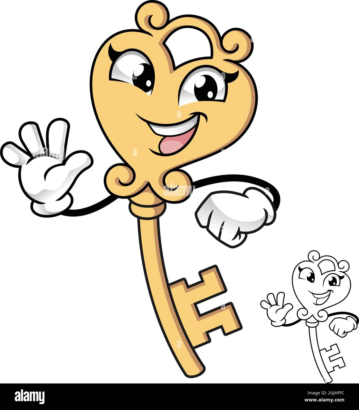 Old Key Waving Her Hand with Line Art Drawing, Security Object, Vector ...