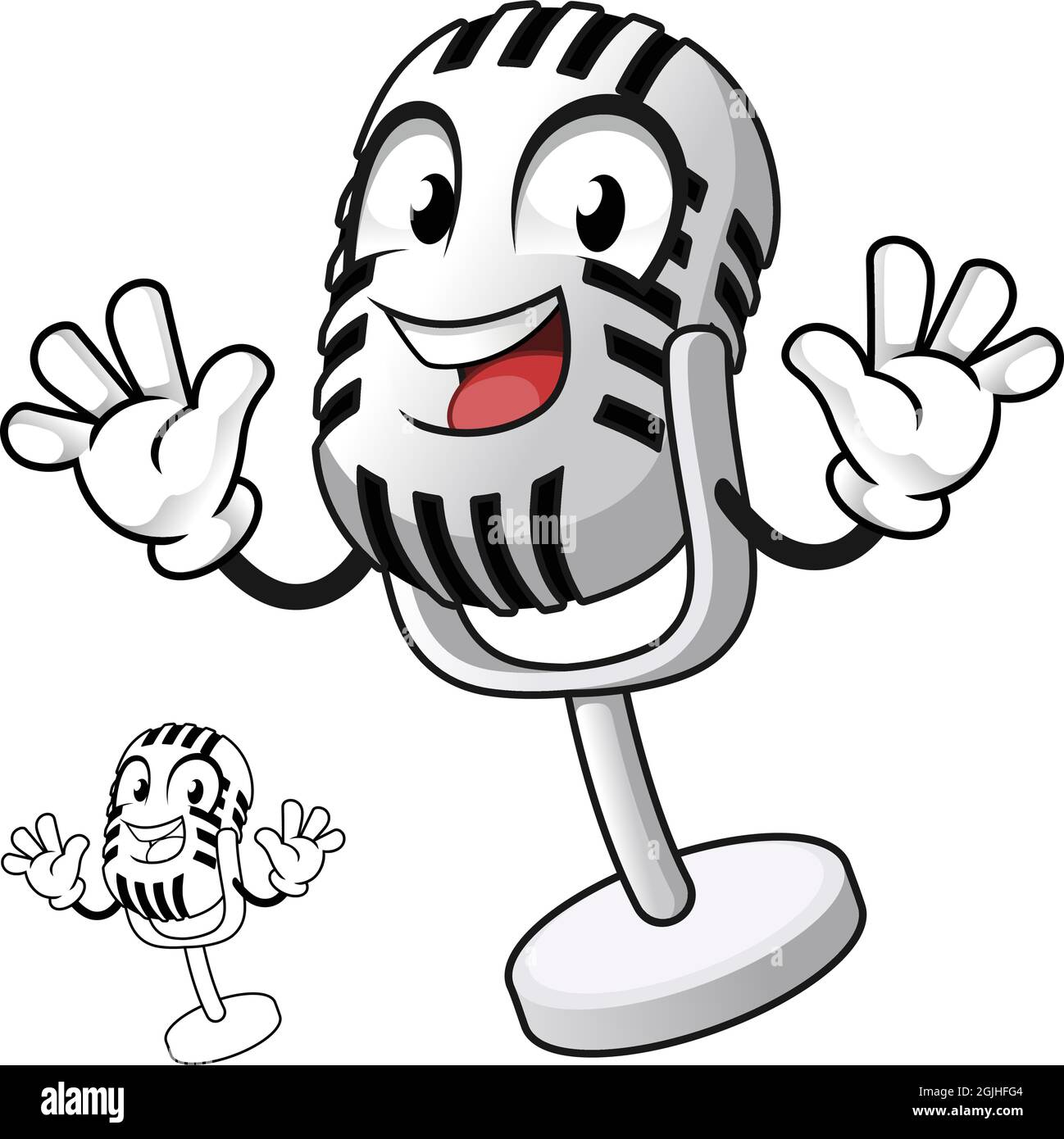 Old Condenser Microphone Waving His Hands with Line Art Drawing, Studio ...