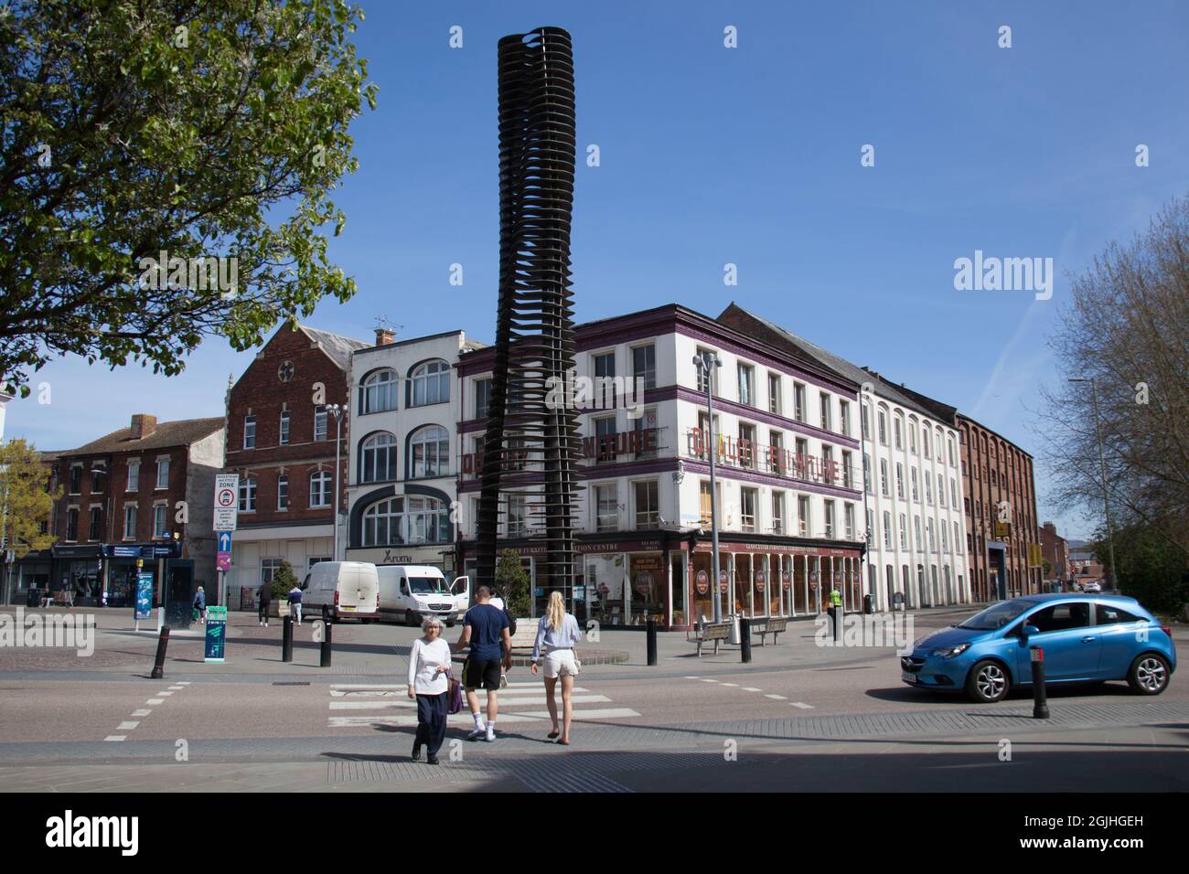 Views along Southgate Street in Gloucester in the UK including a modern ...