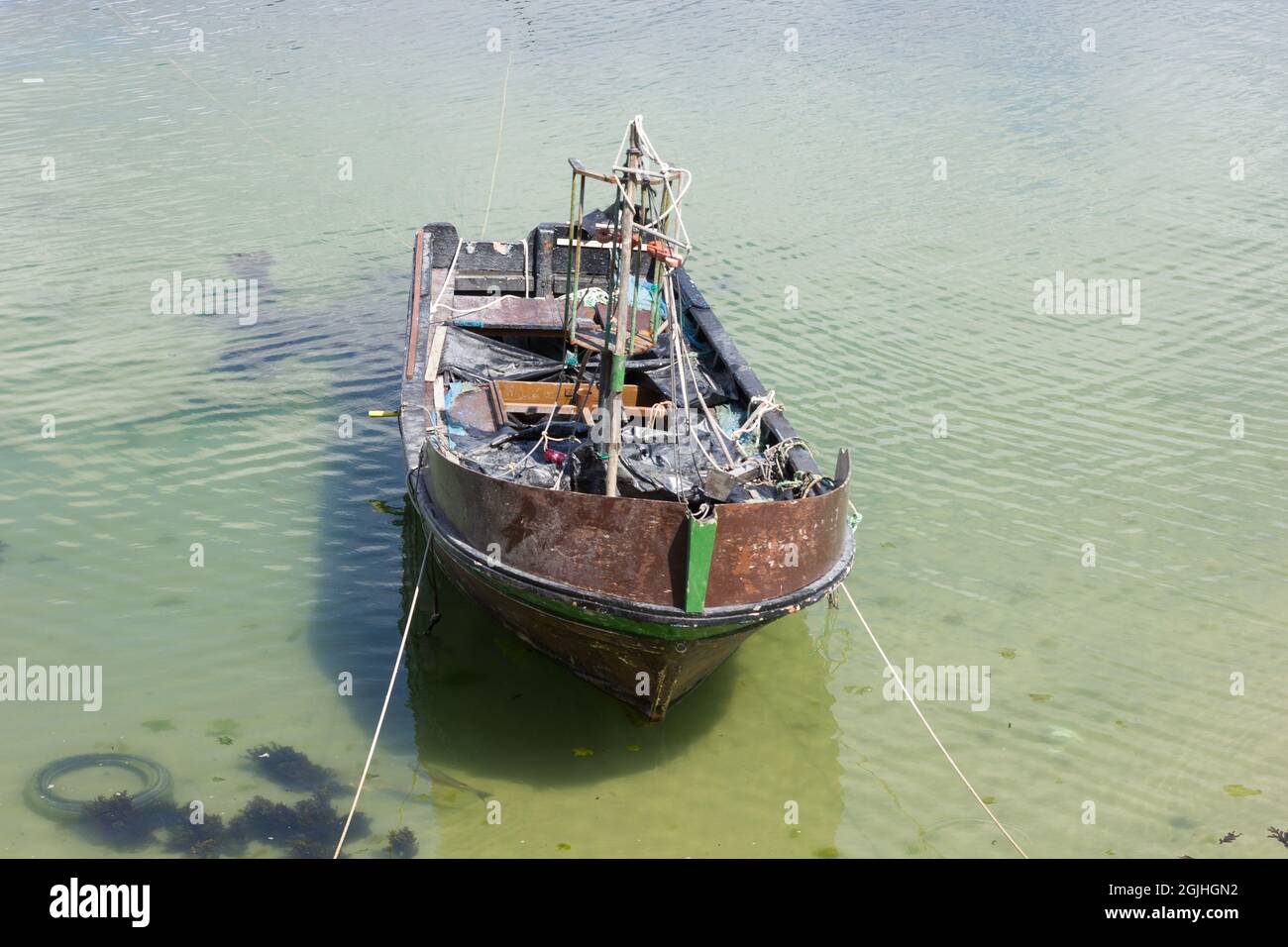 Classic wooden and antique fishing boats. Rowing boats without motor ...