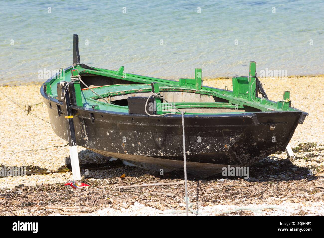 Classic wooden and antique fishing boats. Rowing boats without motor ...