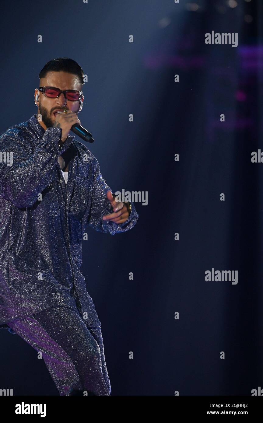 Maluma performs in concert during the 'Papi Juancho' Tour at the SAP Center on September 9, 2021 ...