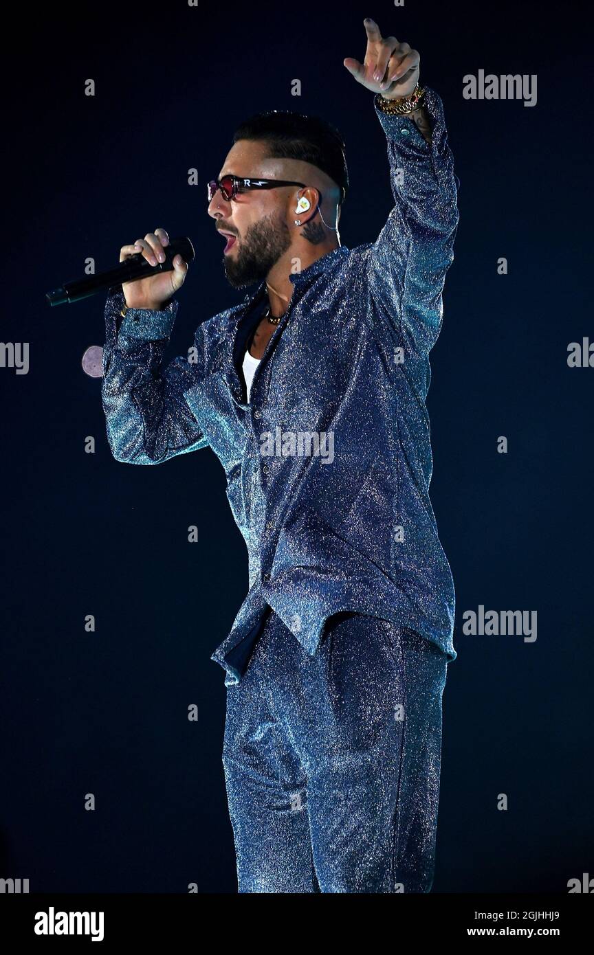 Maluma performs in concert during the 'Papi Juancho' Tour at the SAP Center on September 9, 2021 ...