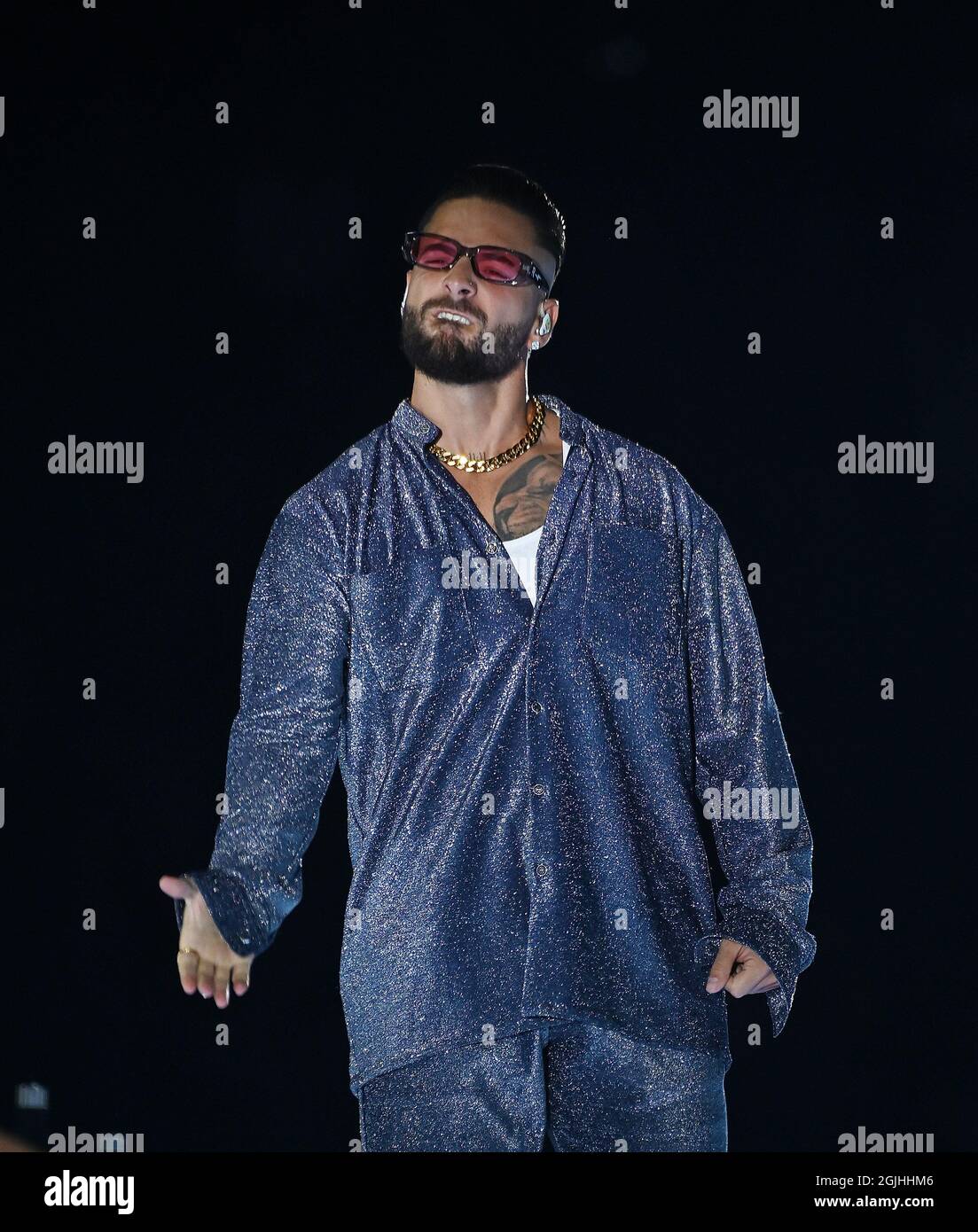 Maluma performs in concert during the 'Papi Juancho' Tour at the SAP Center on September 9, 2021 ...