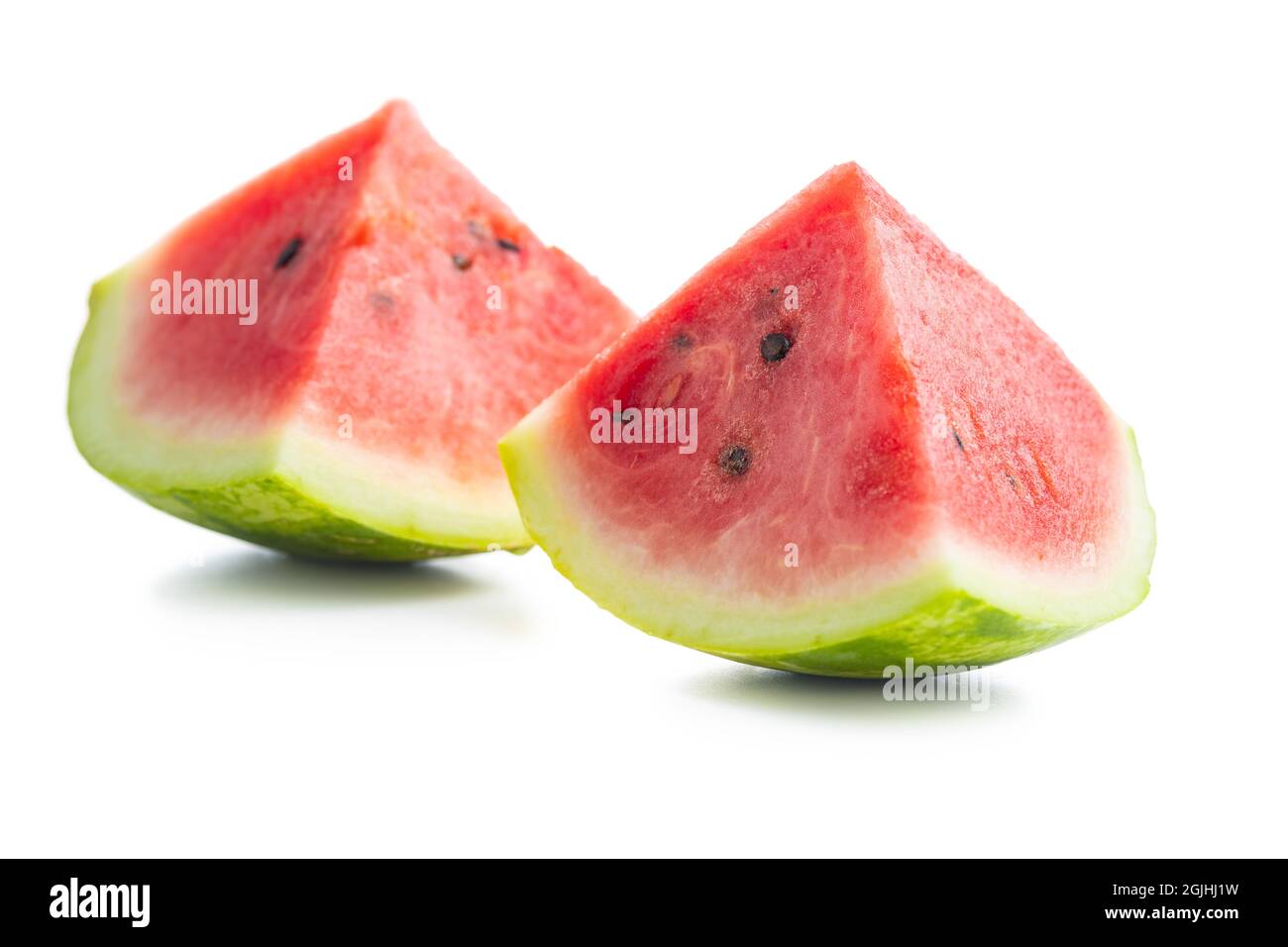 Red sliced watermelon. Pieces of red melon isolated on white background ...