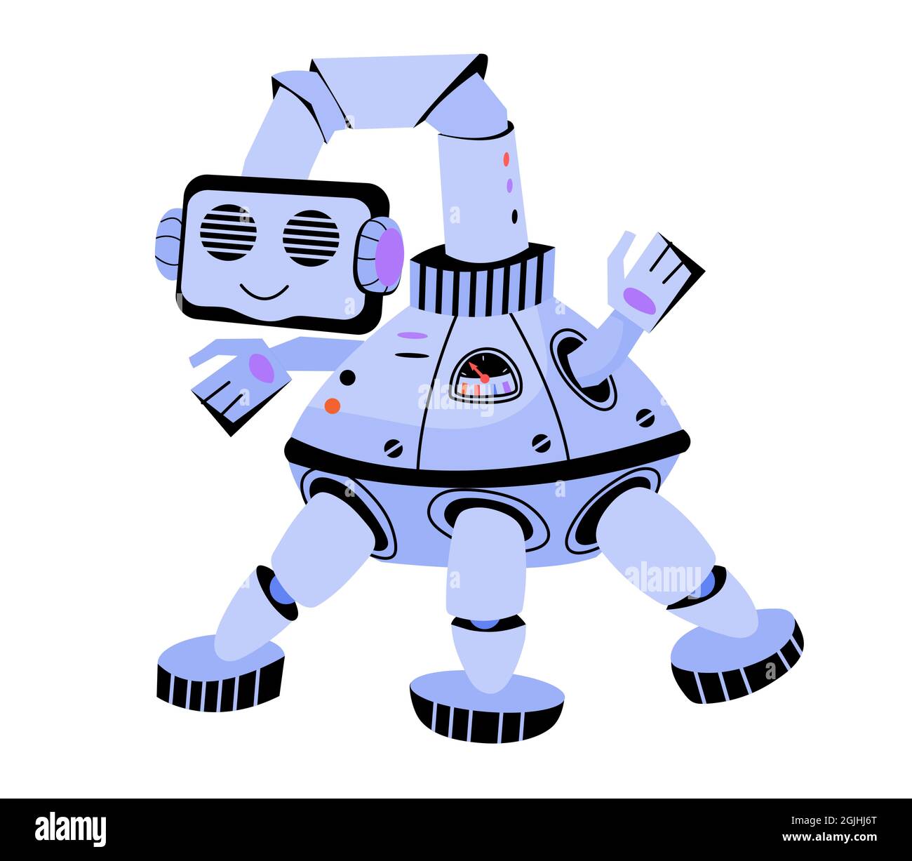 Cute friendly toy robot cartoon flat vector illustration isolated on ...