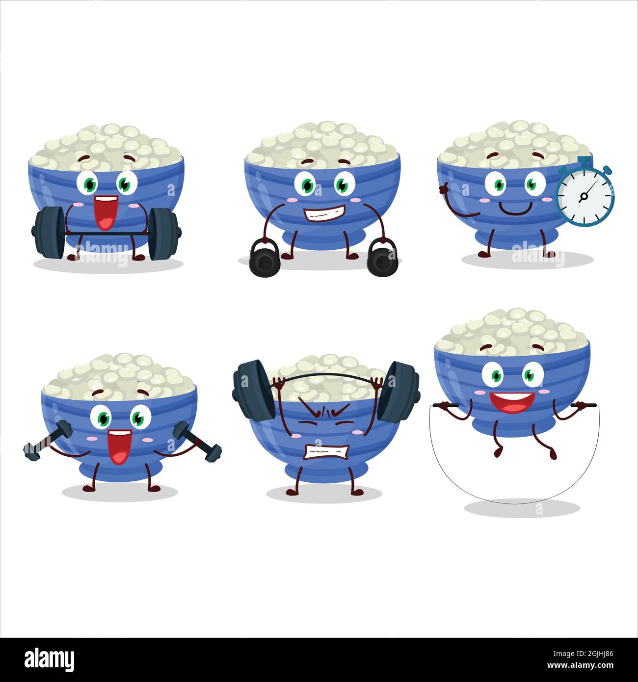 A healthy navy beans cartoon style trying some tools on Fitness center ...