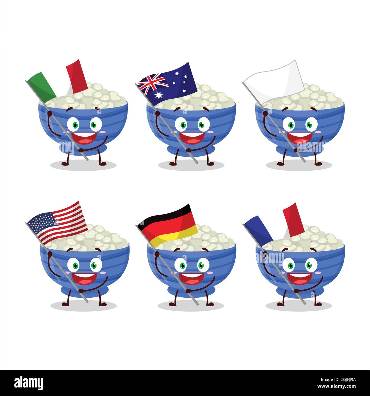 Navy beans cartoon character bring the flags of various countries ...