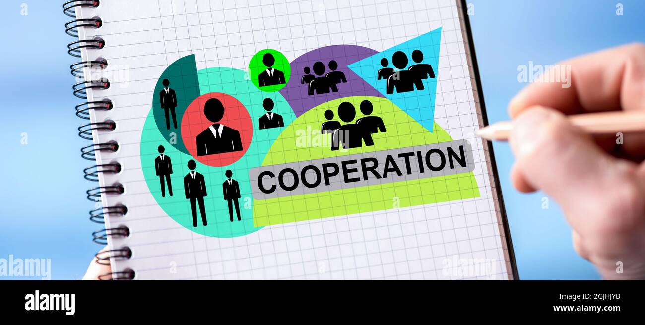 Hand drawing cooperation concept on a notepad Stock Photo - Alamy