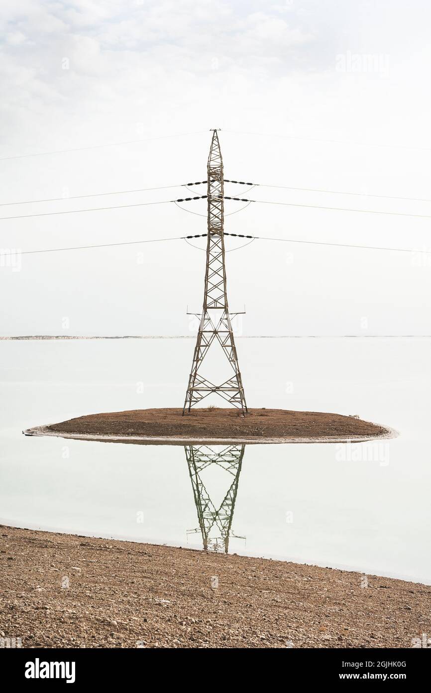 high voltage transmission power tower or electricity pylon installed on ...