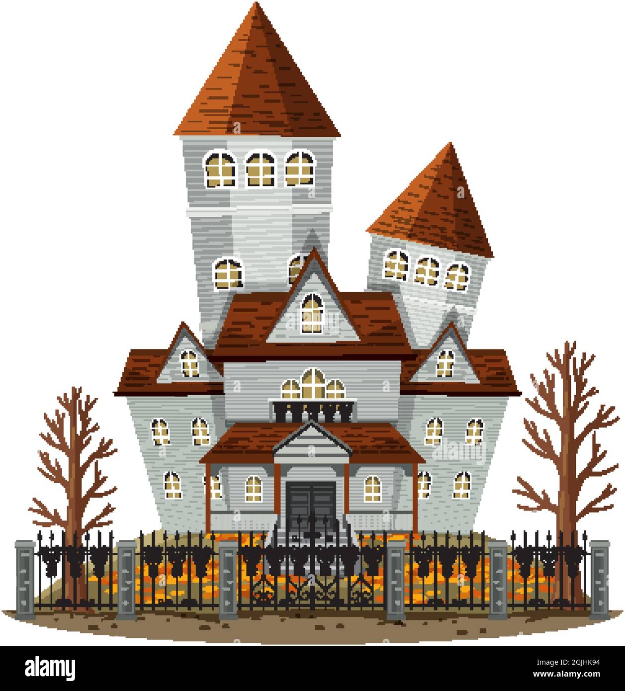 Haunted mansion exterior on white background illustration Stock Vector ...