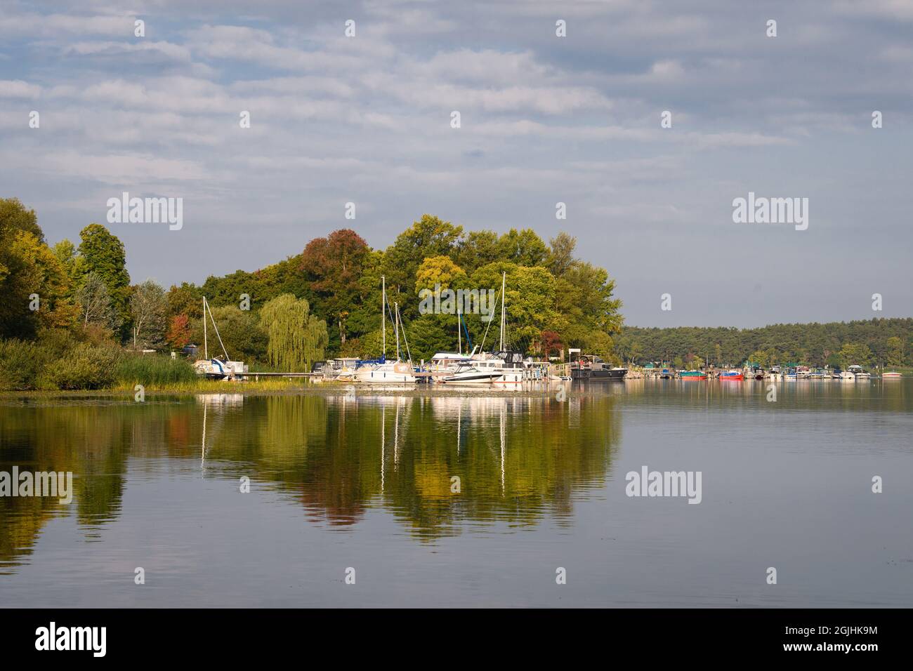 Brandenburg, Germany. September 10 2021: Boats are moored in a small ...