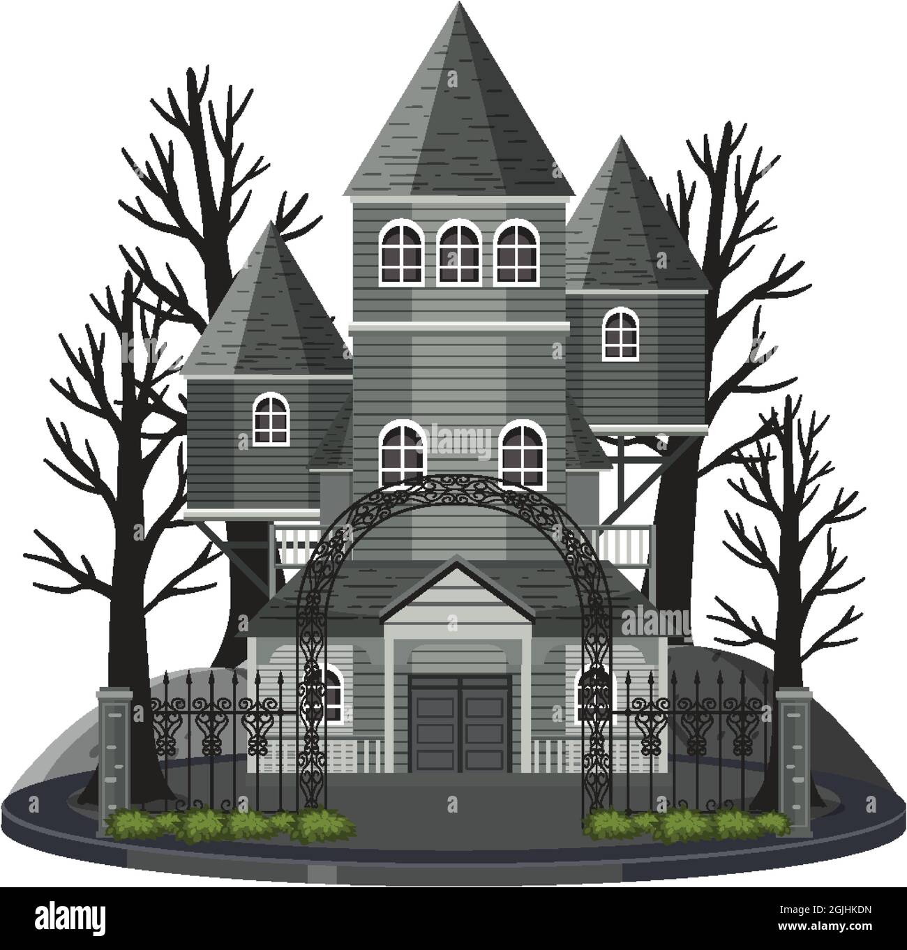Haunted mansion exterior on white background illustration Stock Vector ...