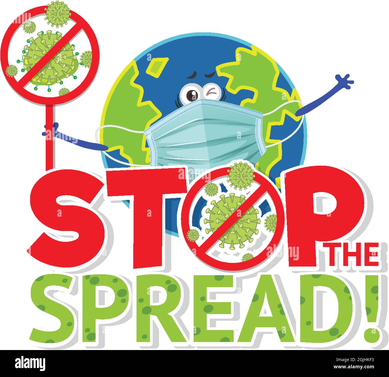 Stop the spread banner with the earth wearing mask on white background ...