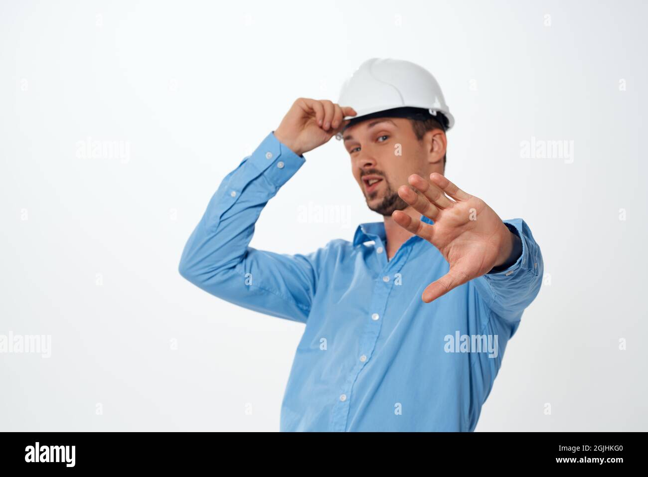 worker male engineer construction white helmet Stock Photo - Alamy