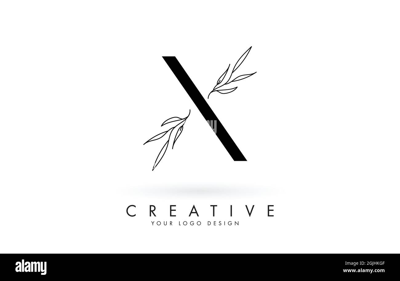 X letter logo design with elegant and slim leaves vector illustration ...