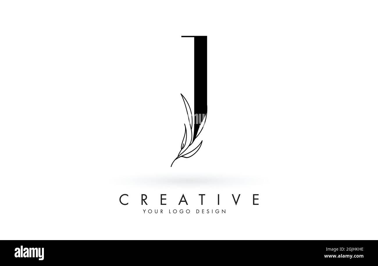 J letter logo design with elegant and slim leaves vector illustration ...