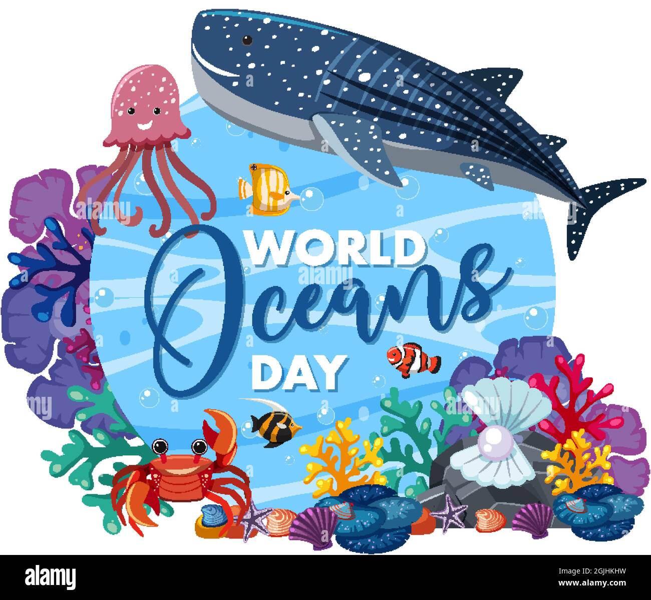 World Ocean Day banner with many different sea animals illustration ...