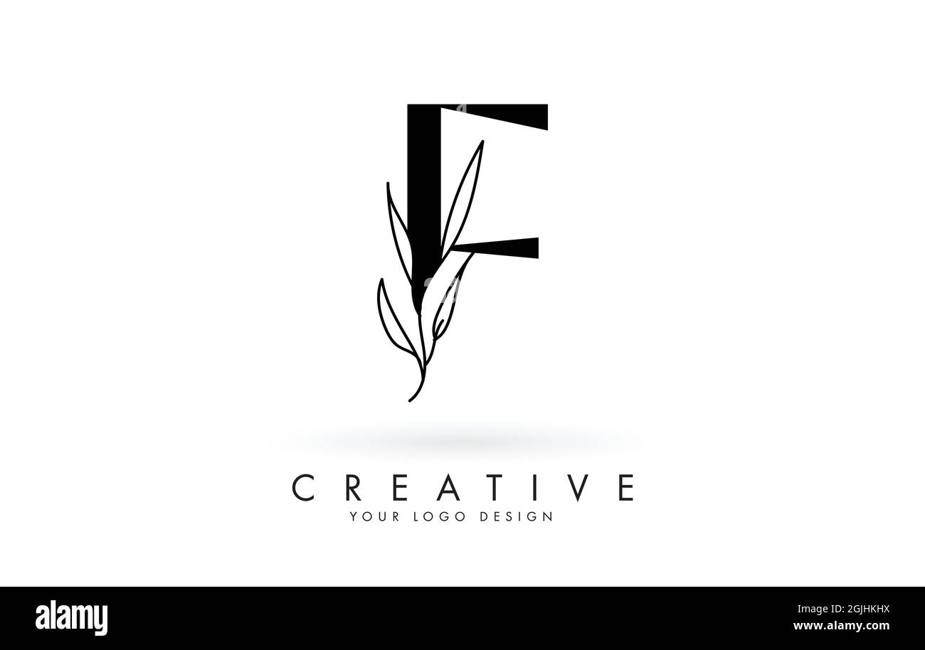 F letter logo design with elegant and slim leaves vector illustration ...