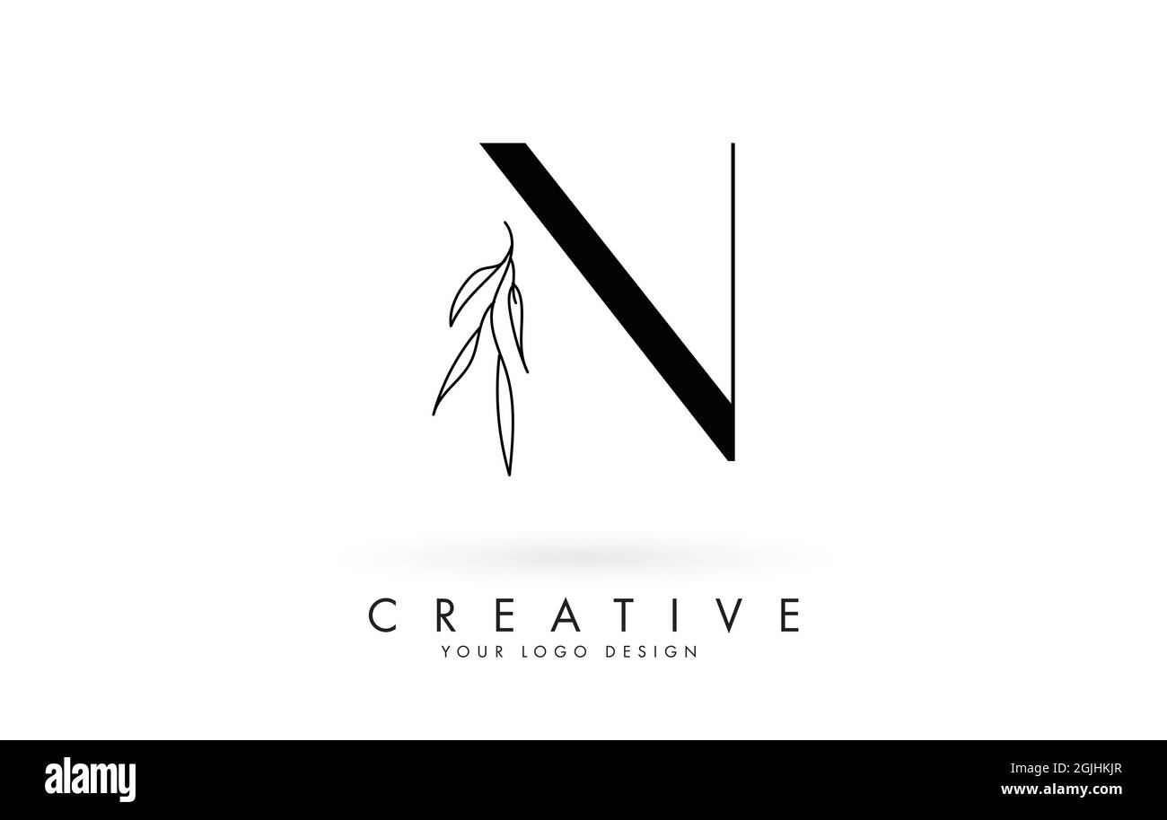 N letter logo design with elegant and slim leaves vector illustration ...