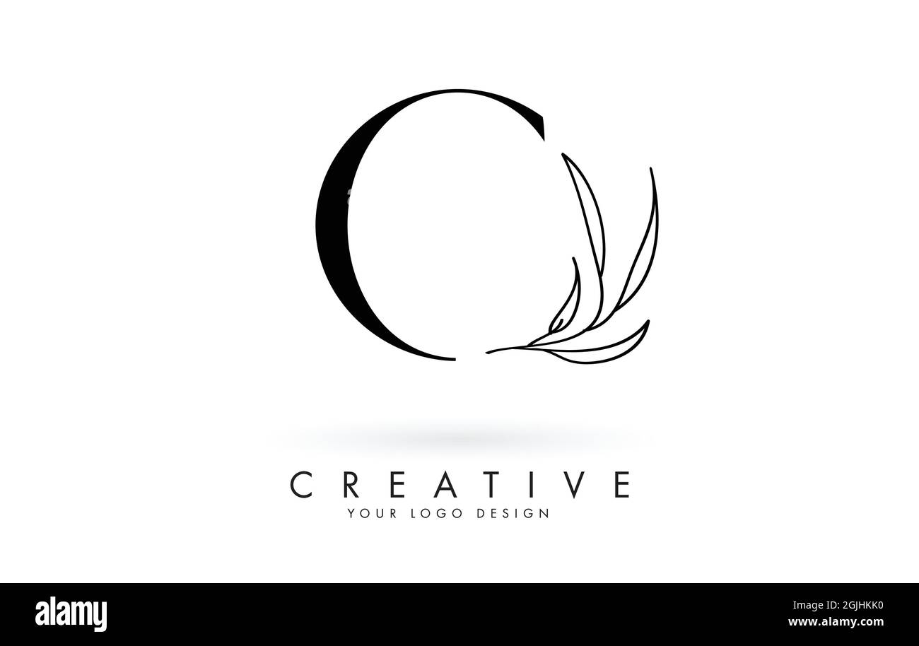 O letter logo design with elegant and slim leaves vector illustration ...