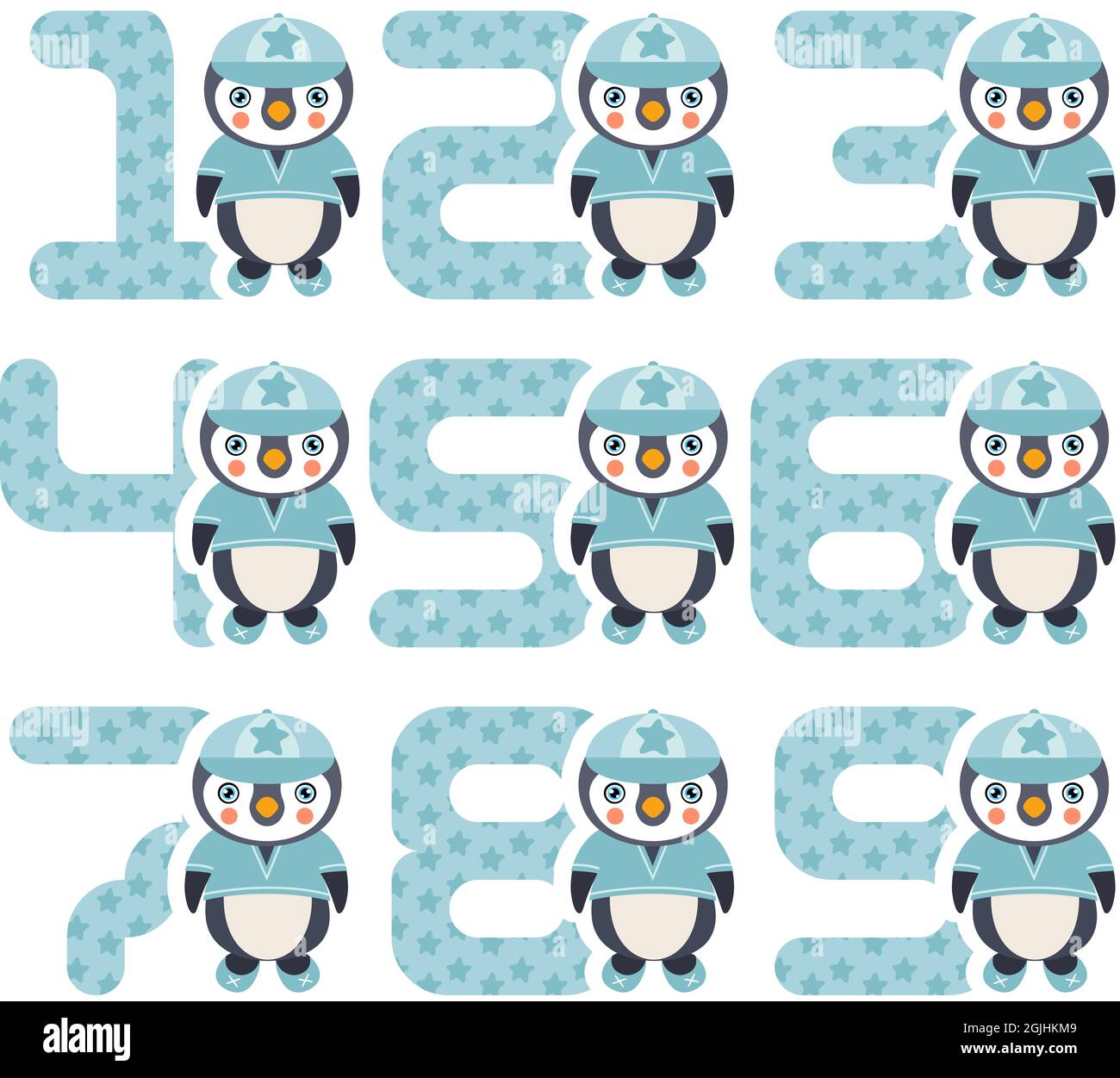 Cute blue boy penguin different numbers set Stock Photo - Alamy