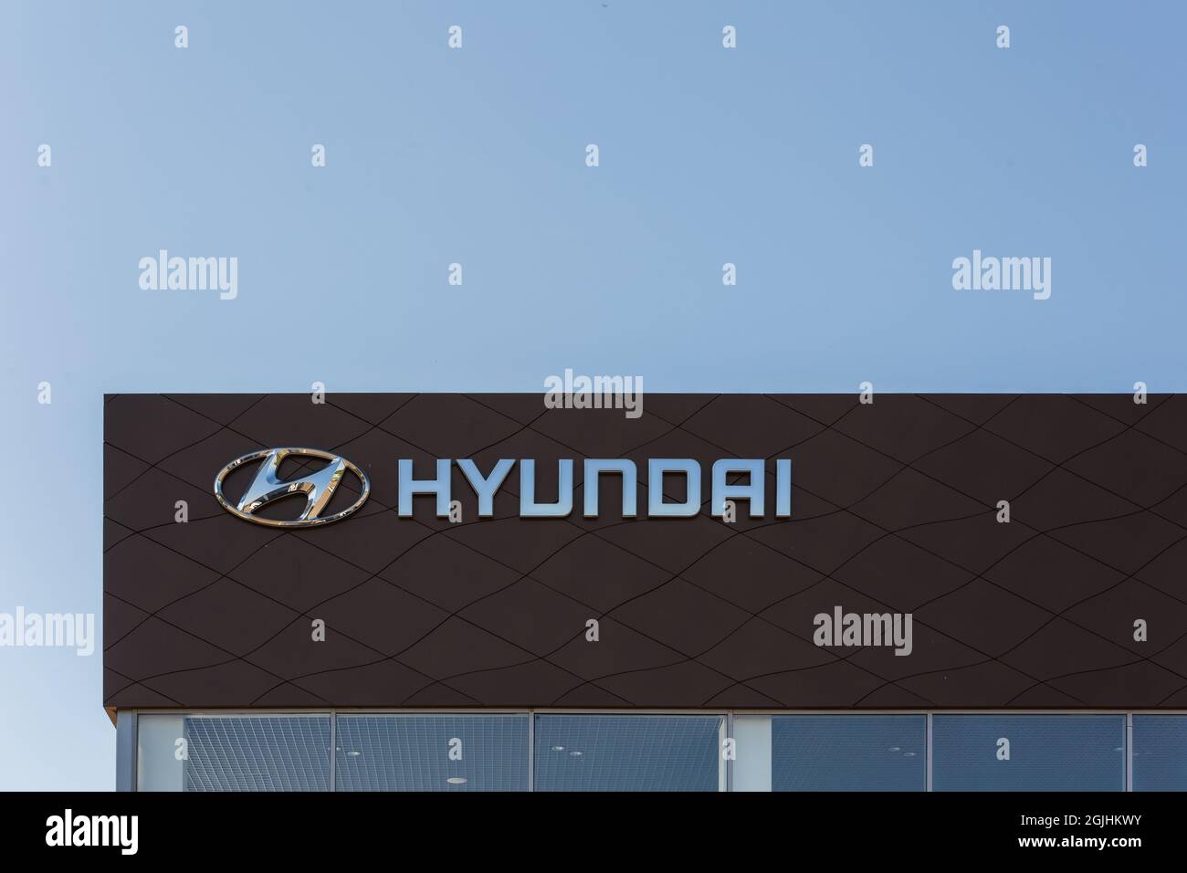 Hyundai logo on car dealership building - Hyundai is a South Korean ...