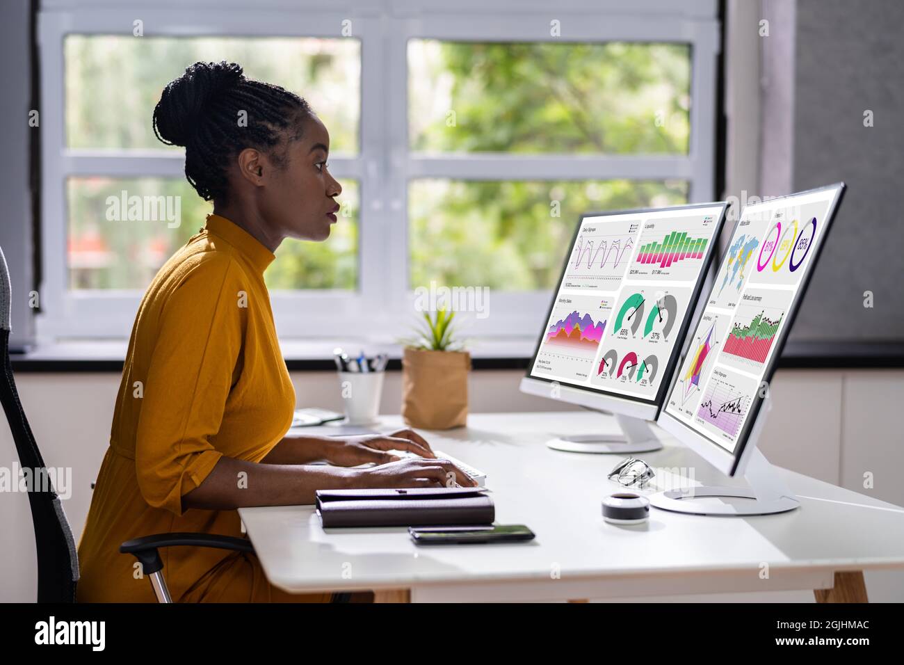 Financial Business Analytics Data Dashboard. Analyst Woman Stock Photo ...