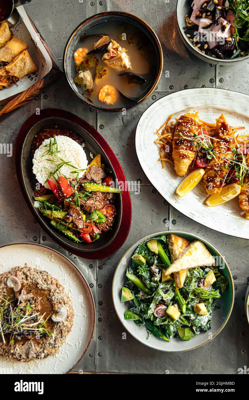 Variety of different gourmet dishes Stock Photo - Alamy