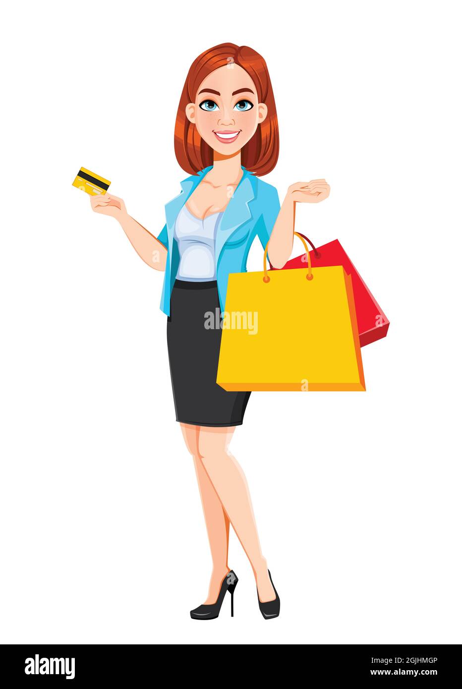 Concept of modern business woman. Redhead cartoon character ...