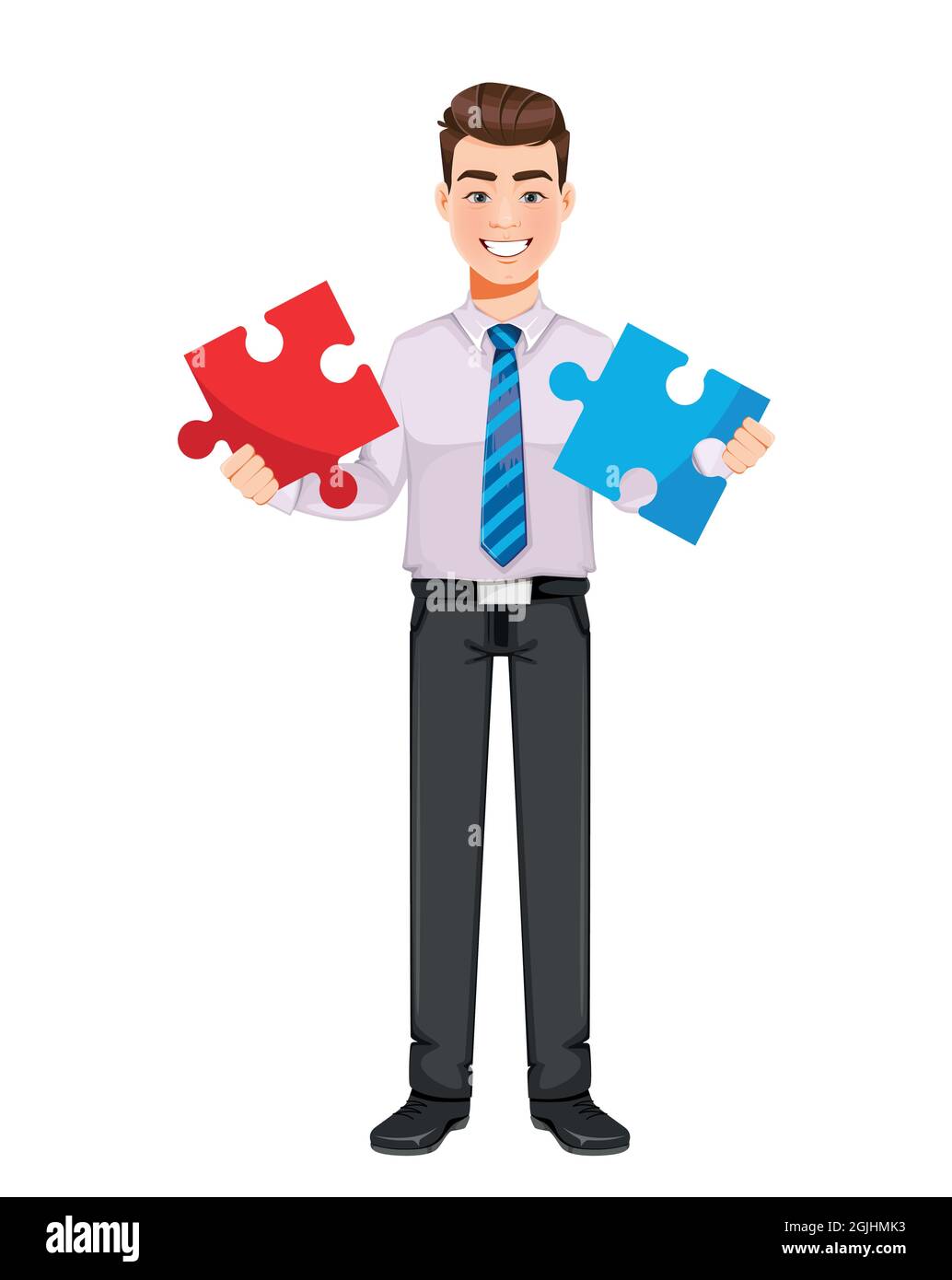 Handsome business man solving problem. Young businessman cartoon ...