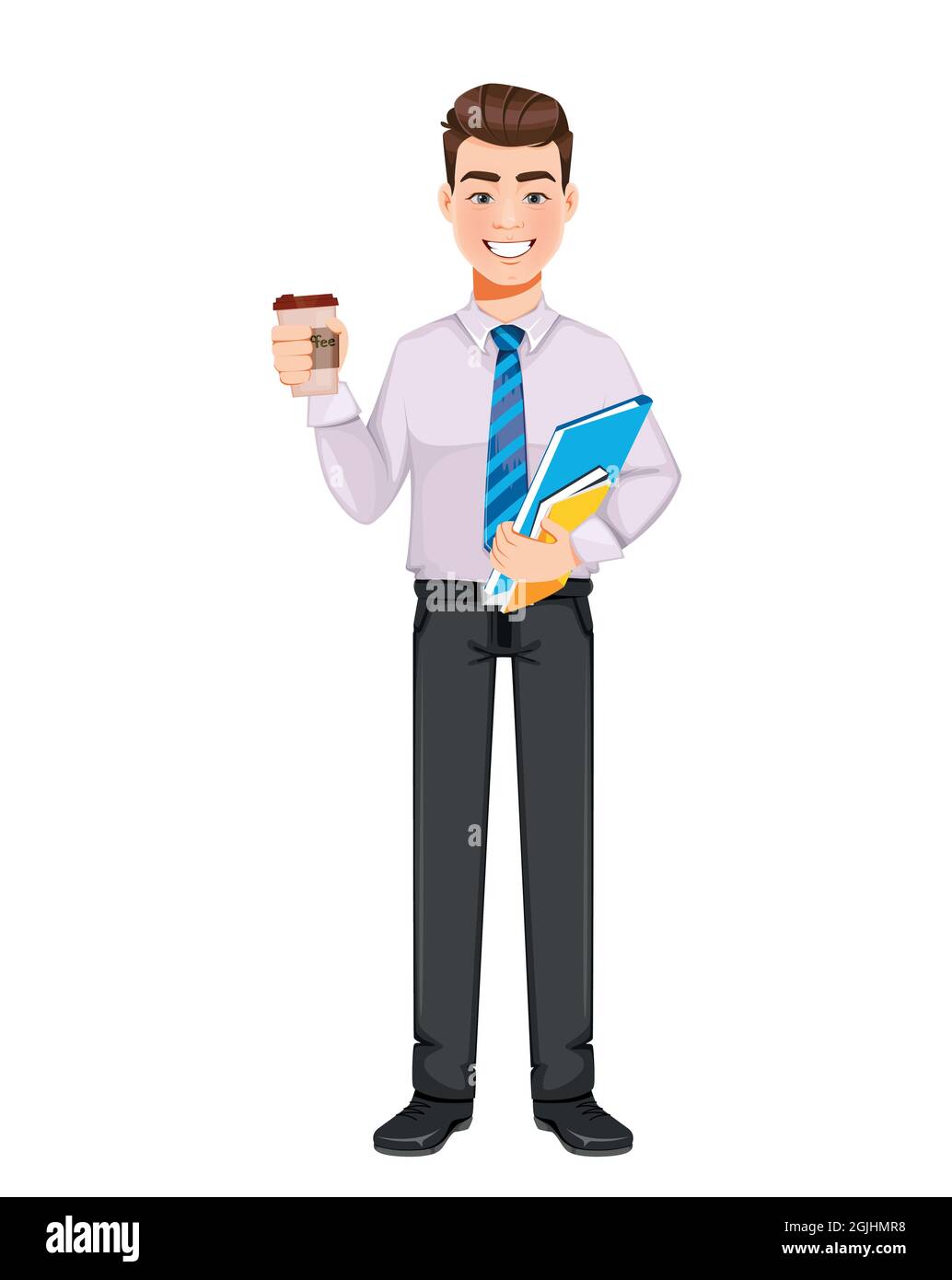 Handsome business man having a coffee break. Young businessman cartoon ...