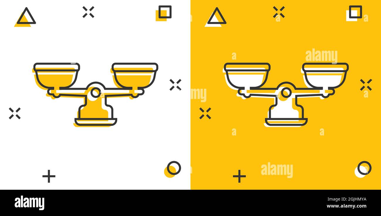 Scale balance icon in comic style. Justice cartoon vector illustration ...