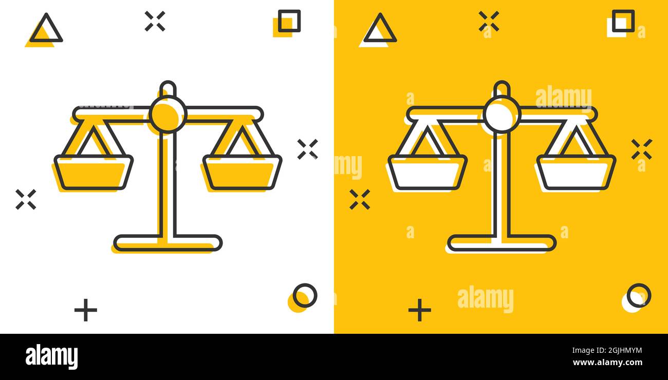 Scale balance icon in comic style. Justice cartoon vector illustration ...