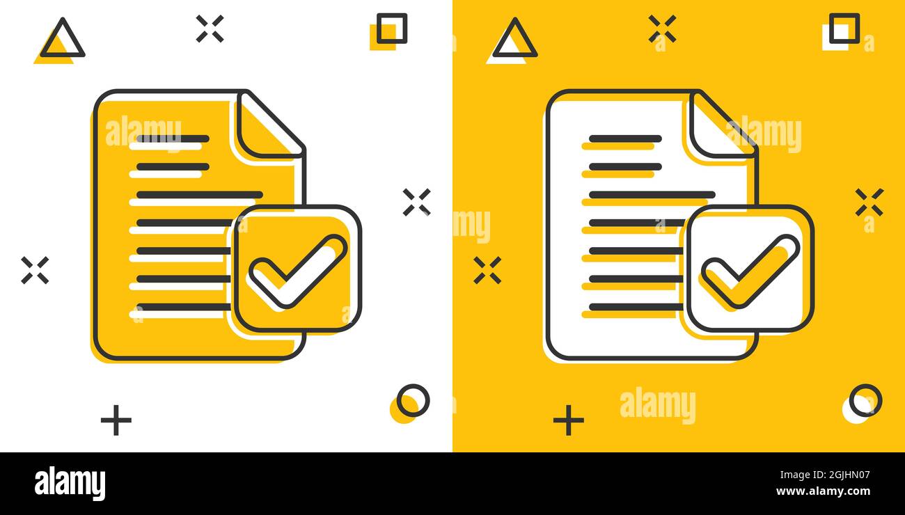 Document accepted icon in comic style. Correct cartoon vector ...