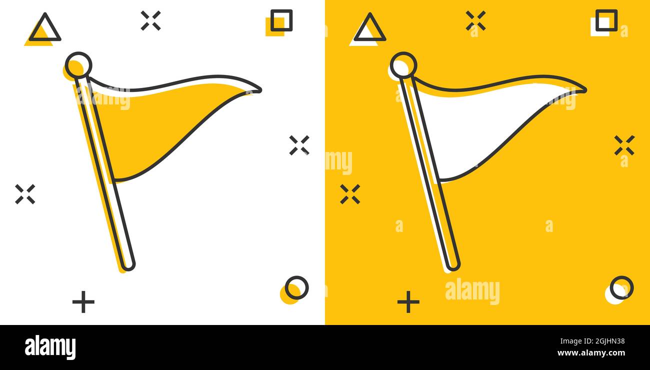 Flag icon in comic style. Pin cartoon vector illustration on white ...