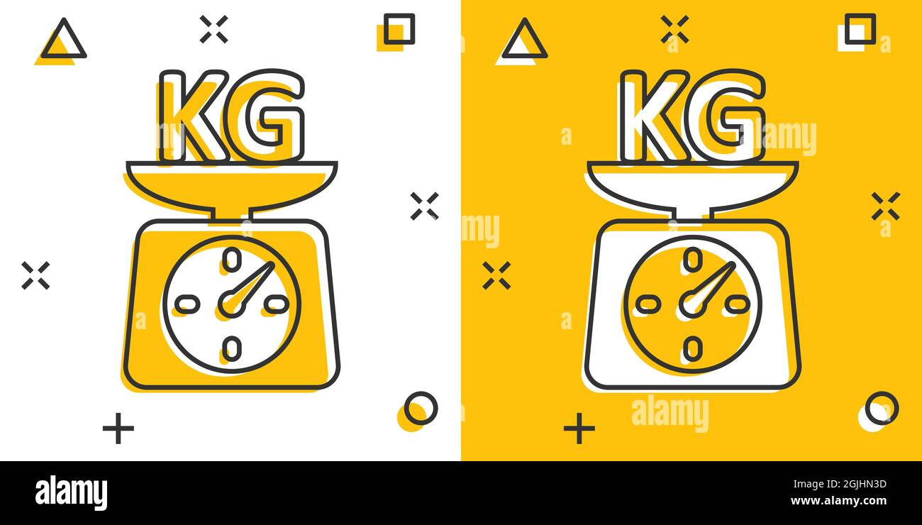 Scale icon in comic style. Kilogram dumbbell cartoon vector ...