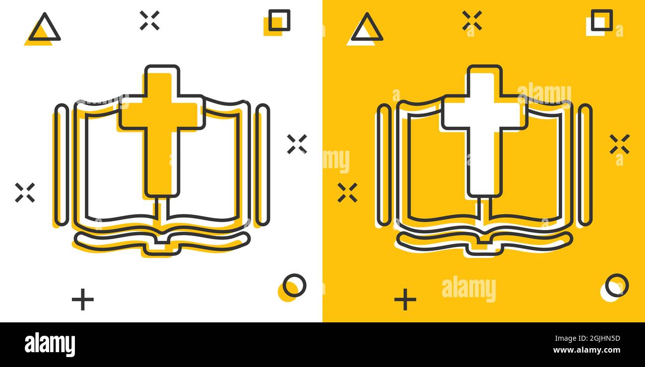 Bible book icon in comic style. Church faith cartoon vector ...