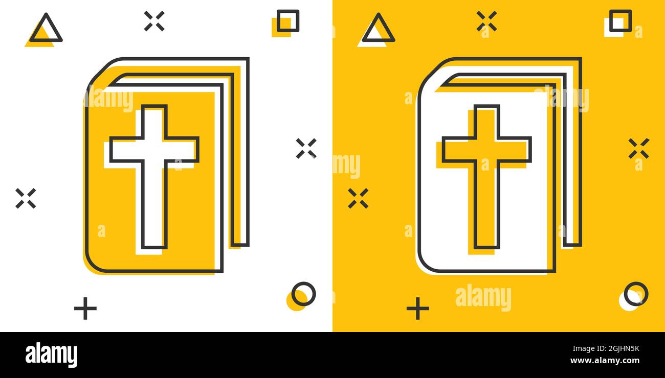 Bible book icon in comic style. Church faith cartoon vector ...