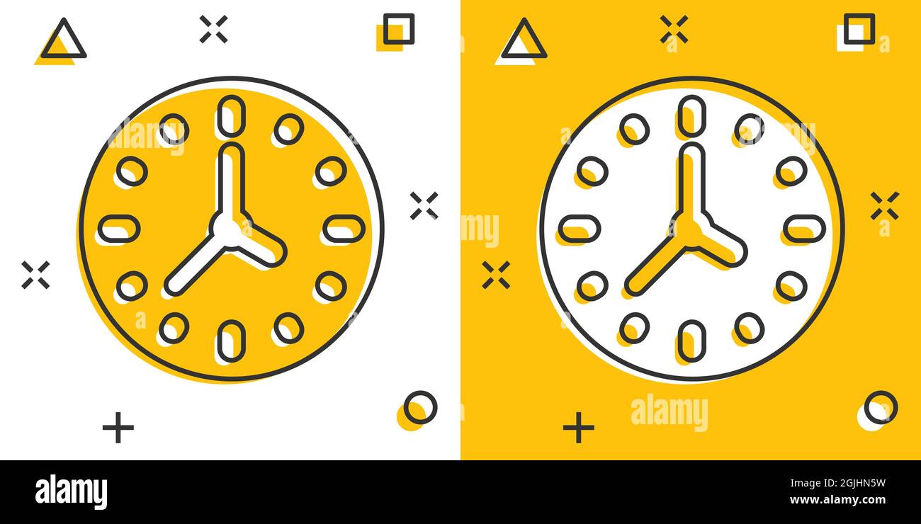 Clock icon in comic style. Watch cartoon vector illustration on white ...