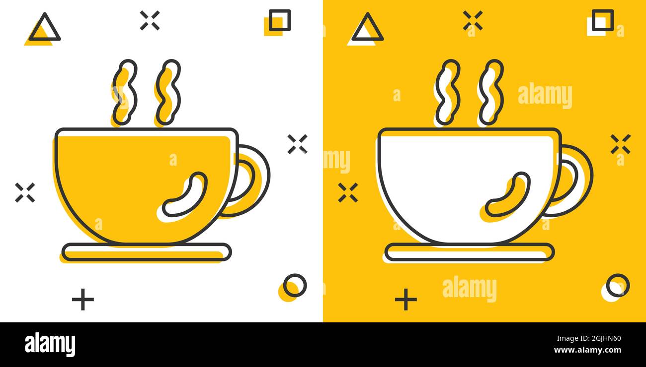 Coffee cup icon in comic style. Hot tea cartoon vector illustration on ...