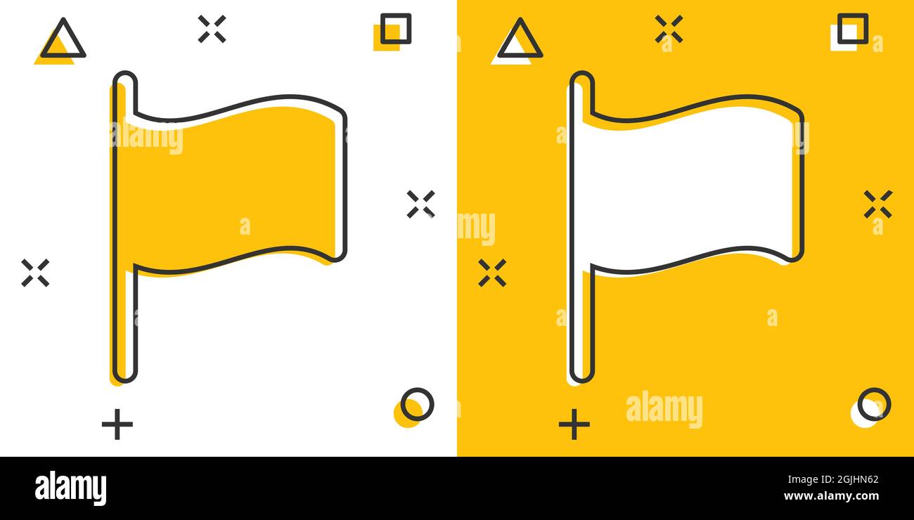 Flag icon in comic style. Pin cartoon vector illustration on white ...