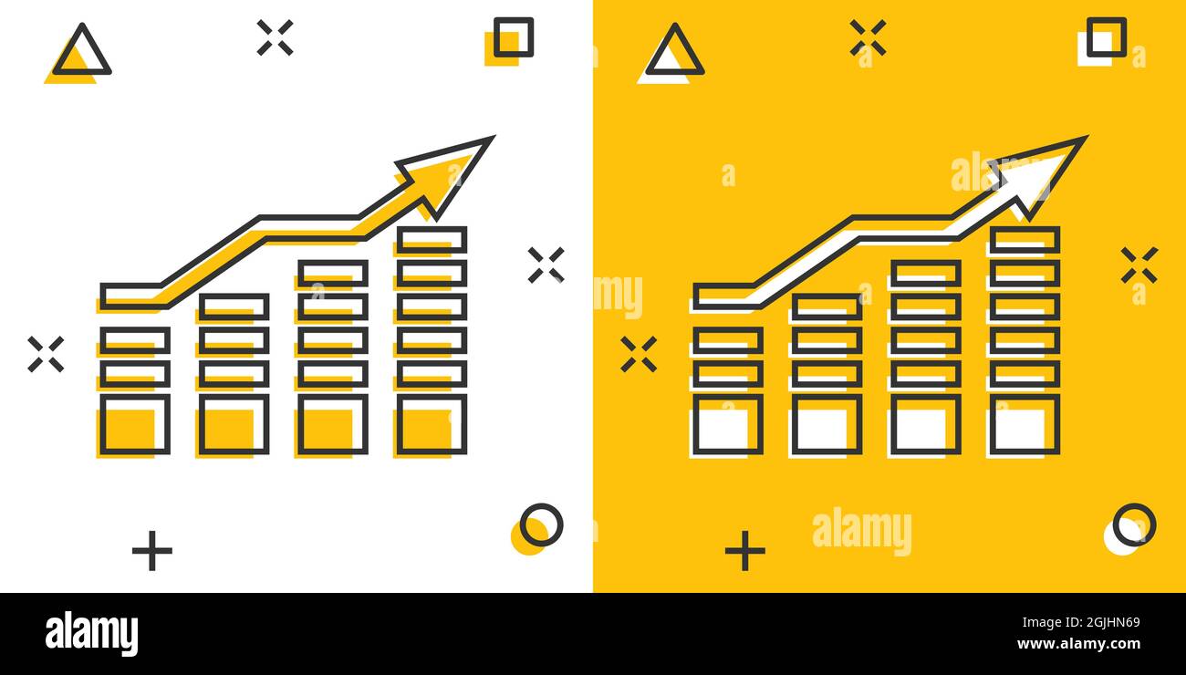 Chart graph icon in comic style. Arrow grow cartoon vector illustration ...