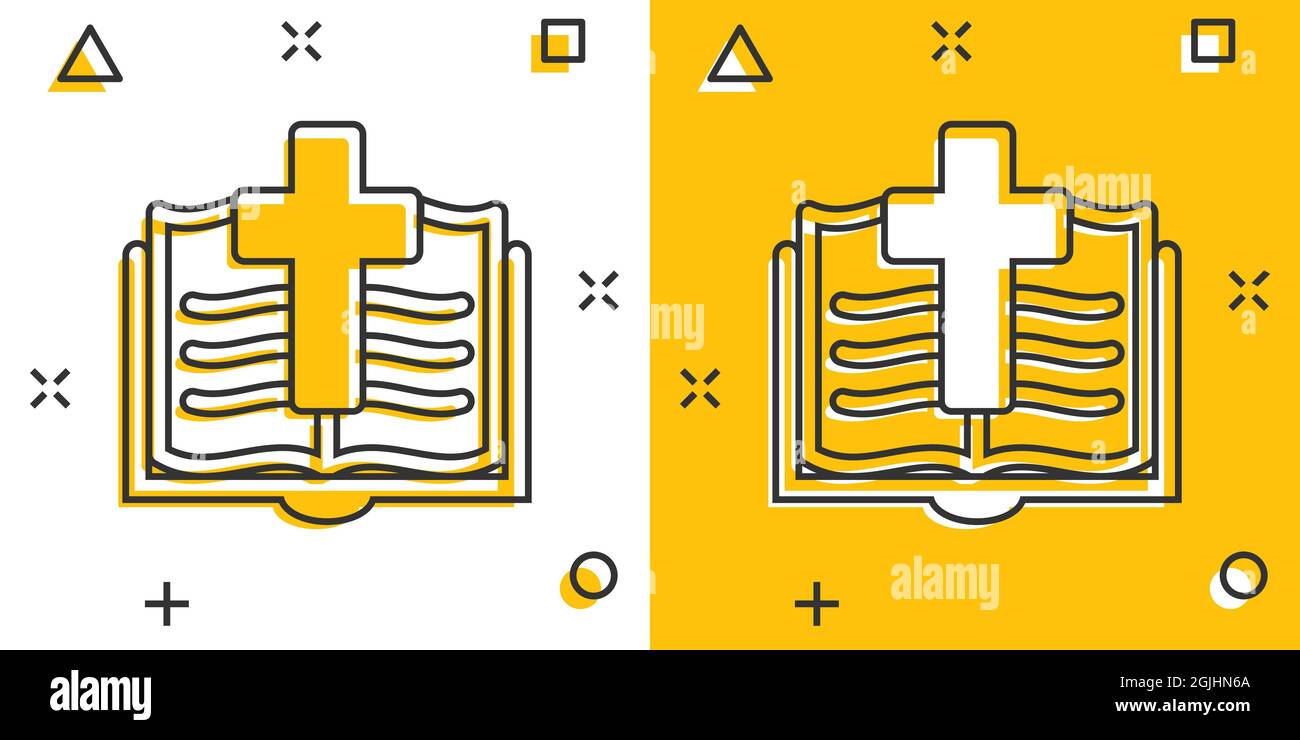 Bible book icon in comic style. Church faith cartoon vector ...