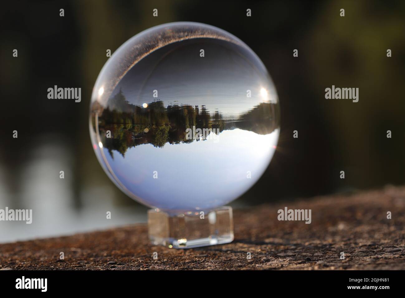 a beautiful water landscape photographed through a lens ball Stock ...
