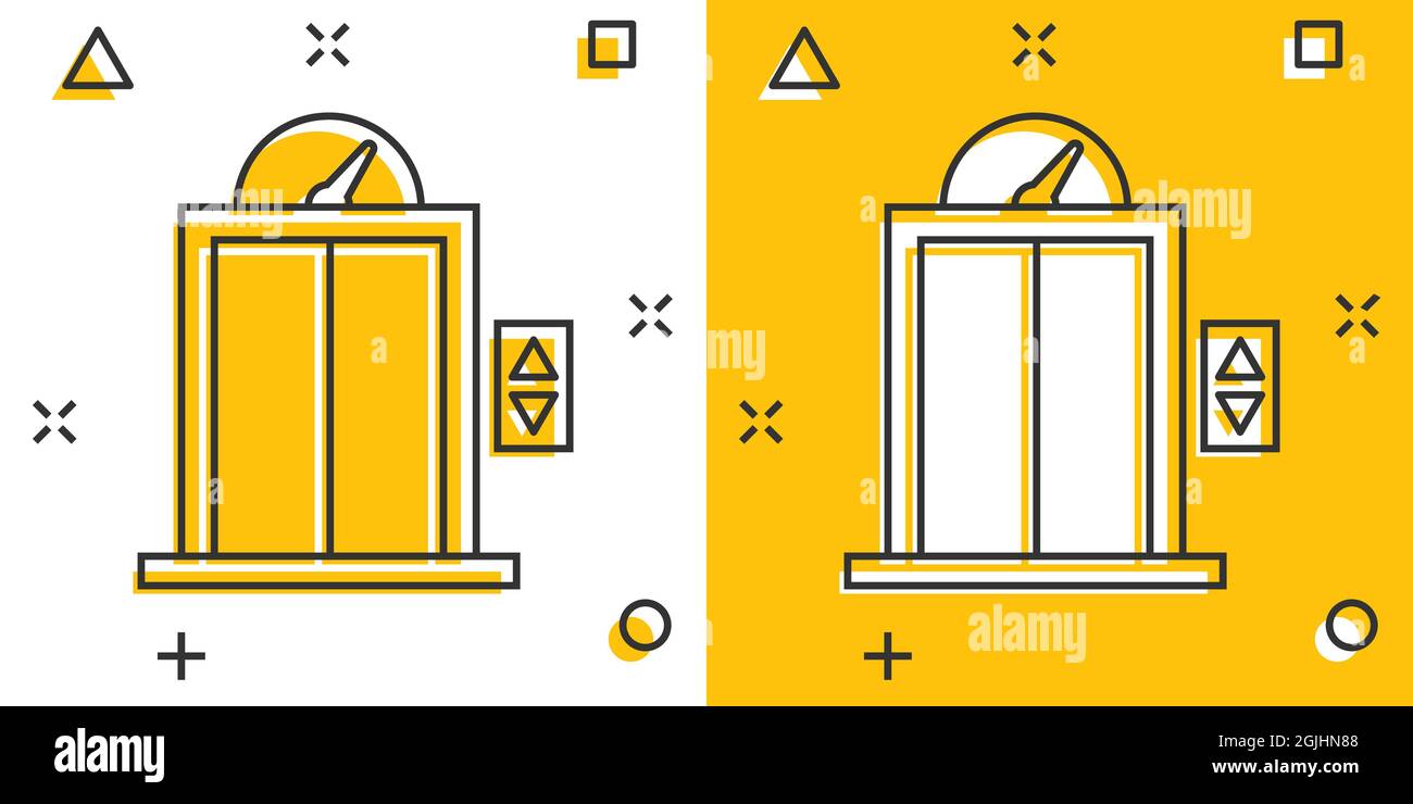 Elevator icon in comic style. Lift cartoon vector illustration on white ...