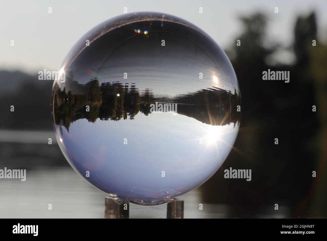 a beautiful water landscape photographed through a lens ball Stock ...