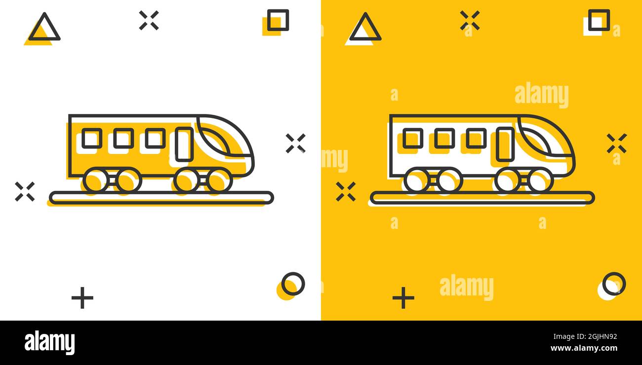 Metro icon in comic style. Train subway cartoon vector illustration on ...