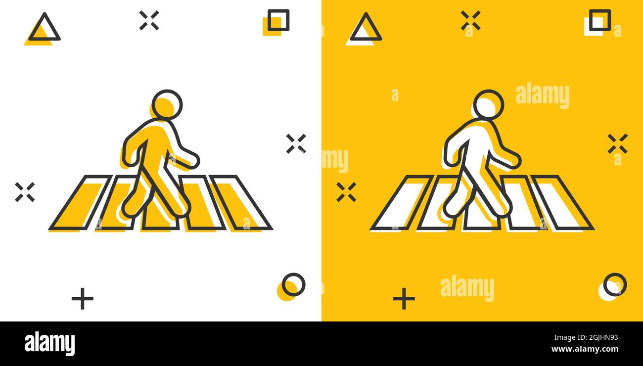 Pedestrian crosswalk icon in comic style. People walkway cartoon sign ...